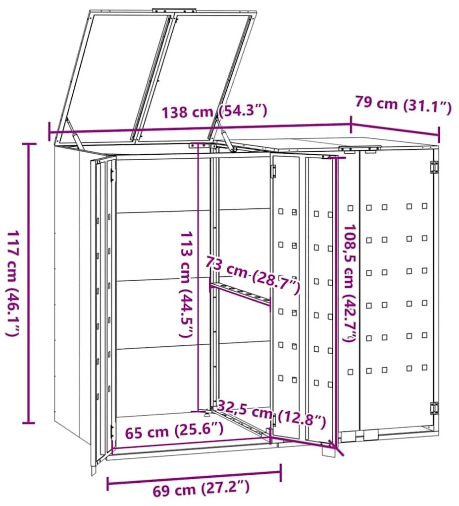 vidaXL Box na 2 popelnice černý 138 x 79 x 117 cm ocel