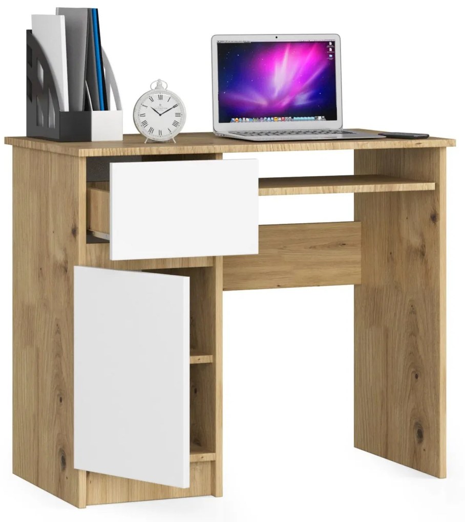 Psací stůl PIKSEL 90 cm dub artisan/bílý levý