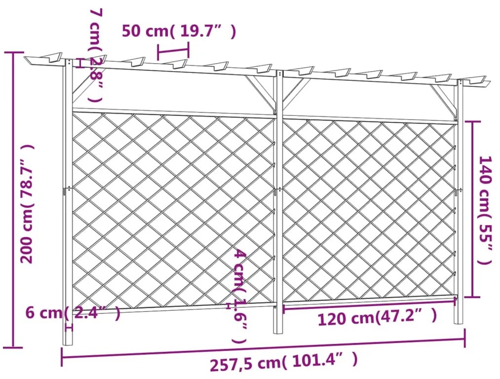 vidaXL Marketos Zahradní mřížkovaný plot s pergolou dřevo