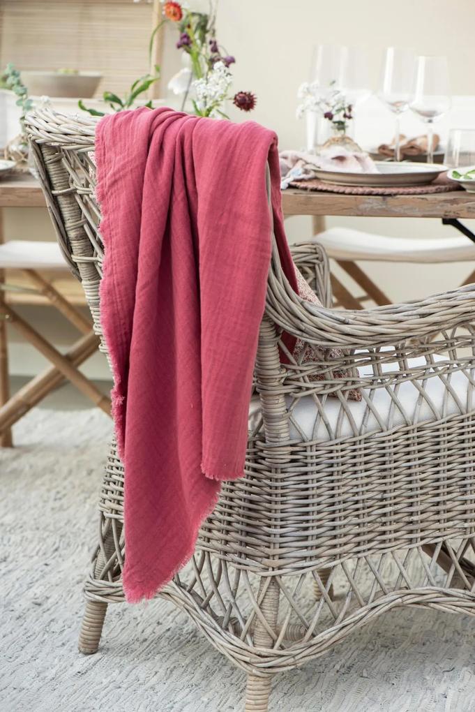 IB LAURSEN Bavlněný přehoz Weaving Pink, růžová barva, textil