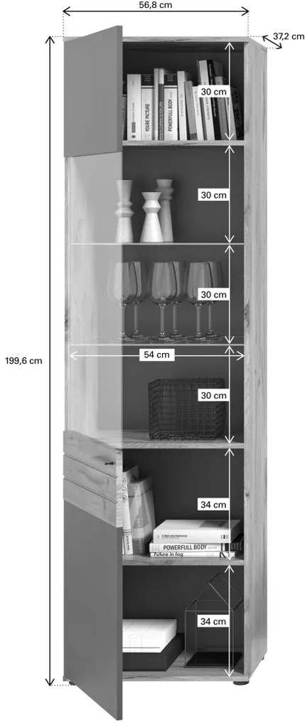 Vysoká vitrína Mason, dub/šedá