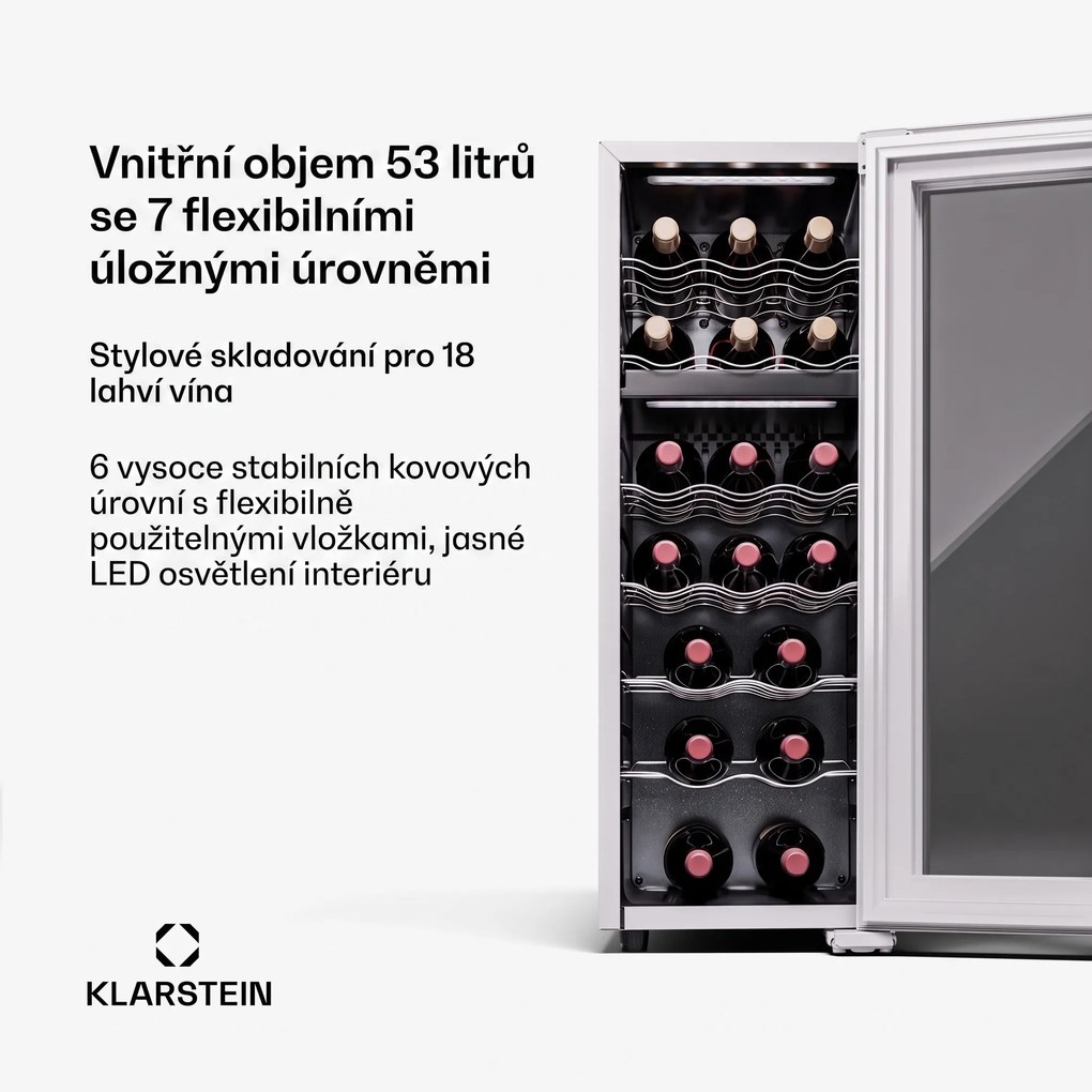 Klarstein Shiraz 18 Duo, vinotéka, 2 zóny, 58 l/18 lahví, 5-18/5-18 °C, dotykové ovládání