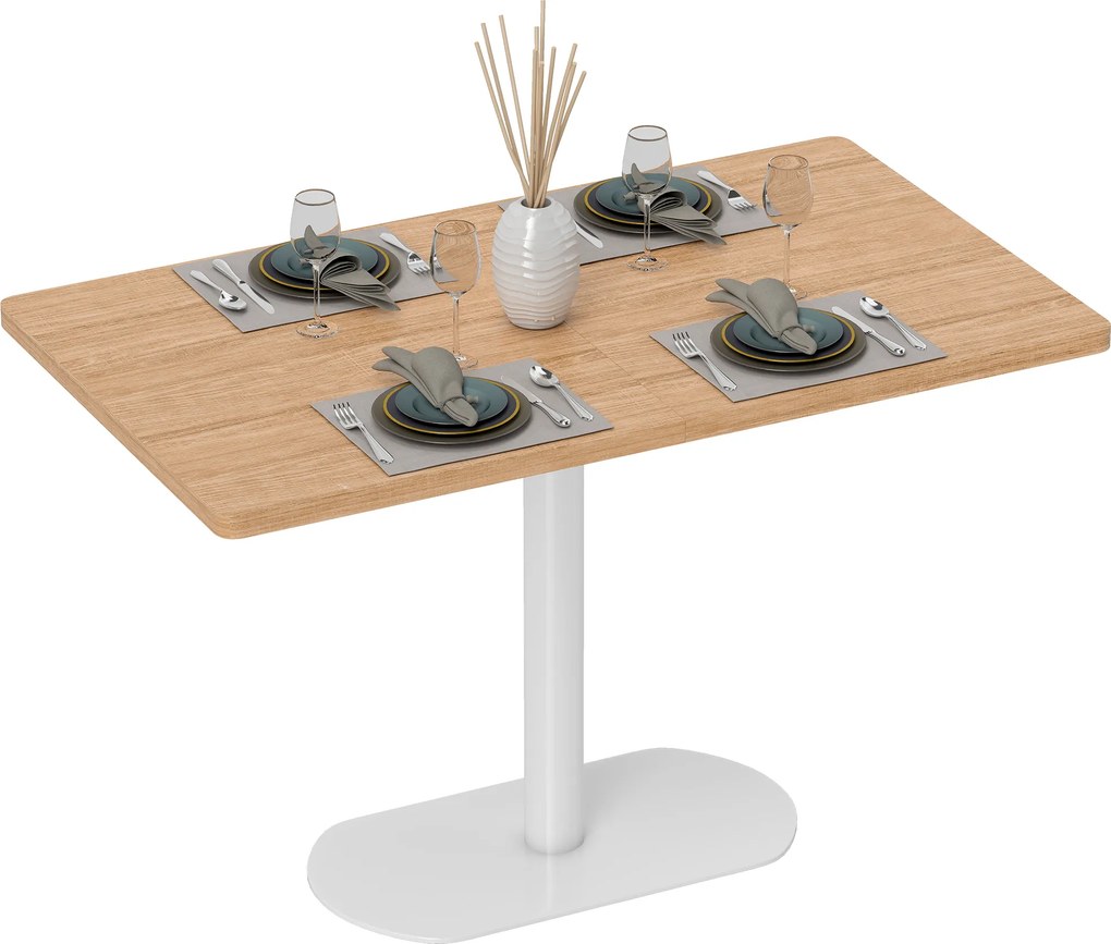 HOMCOM obdélníkový jídelní stůl pro 6 osob, 120 x 70 x 75 cm, kuchyňský stůl s podstavcem a tlustou deskou, dub bílý