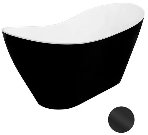 Besco Volně stojící vana z litého mramoru Viya BW 160x70 (170x71) Barva: Bílá/černá, Rozměry (cm): 158x70,5, Typ a barva výpustě: Click-Clack s horním čištěním, černá