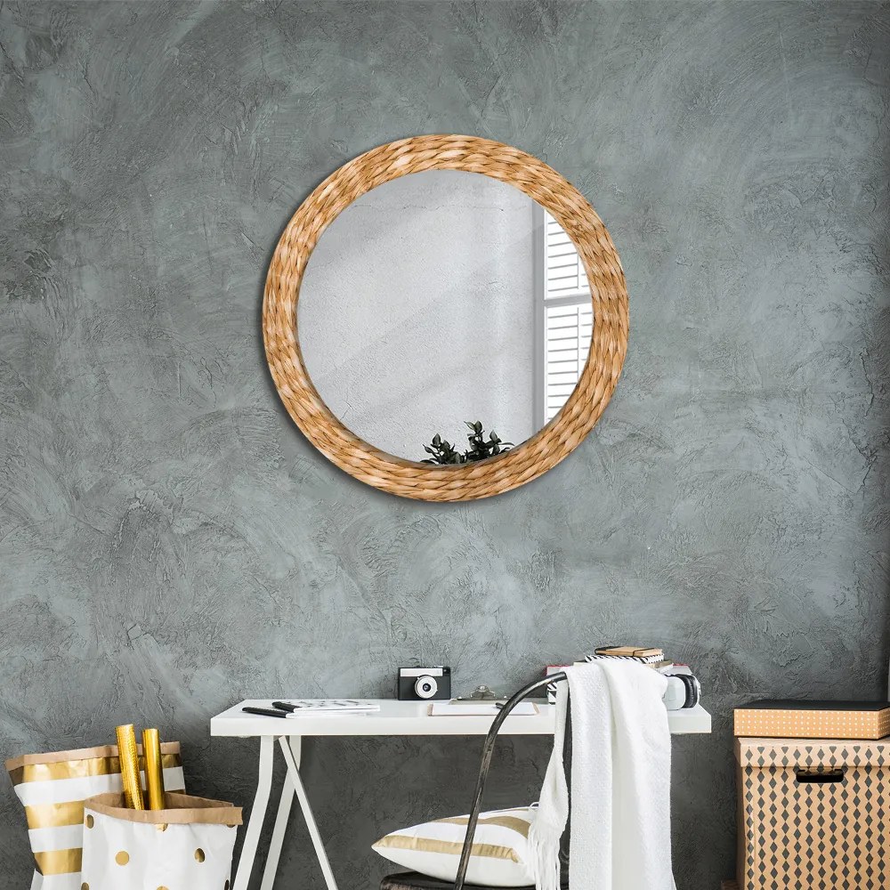 Kulaté dekorativní zrcadlo na zeď Reed textura fi 70 cm