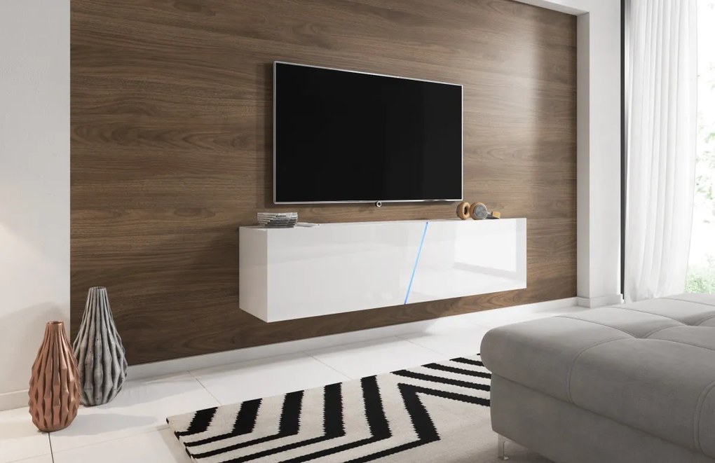 TV stolek Slant s LED osvětlením 160 cm bílý mat/bílý lesk