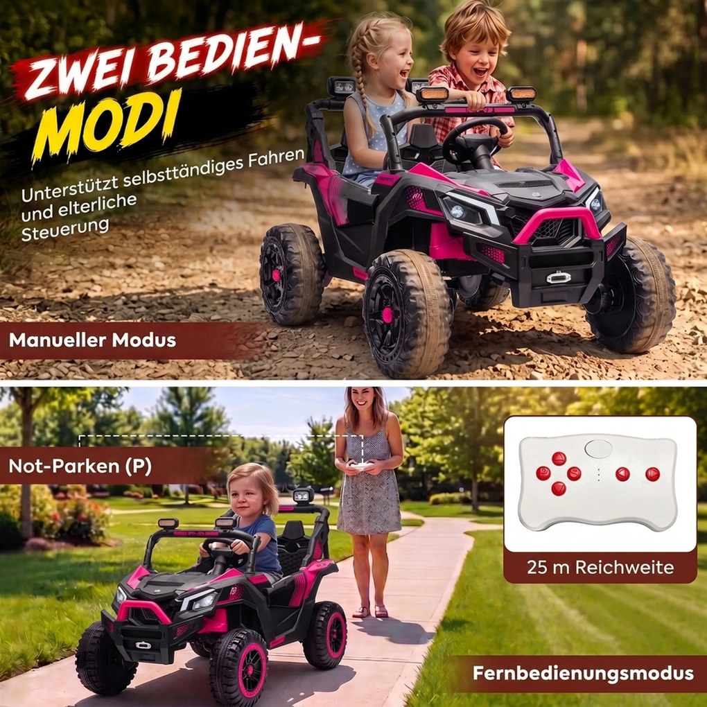 AIYAPLAY Dětské elektrické auto UTV pro dva, růžové