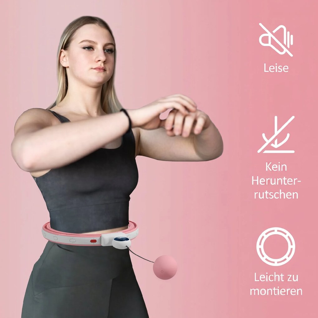 SPORTNOW Chytrý hula hoop obruč pro dospělé s váhovou koulí a počítadlem 16 uzlů (76-113 cm) Růžová