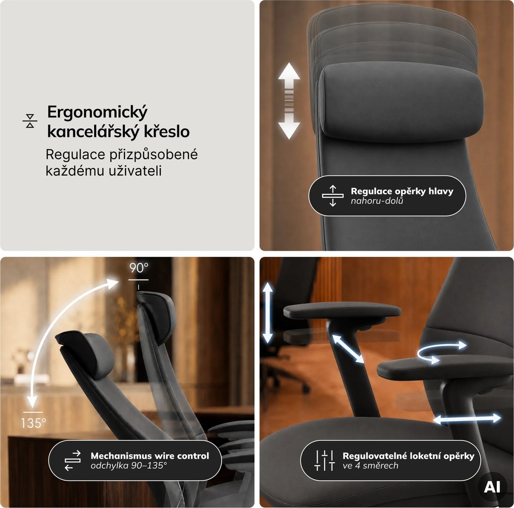 Křeslo kancelářské čalouněné ředitelské šedé: COMMAND