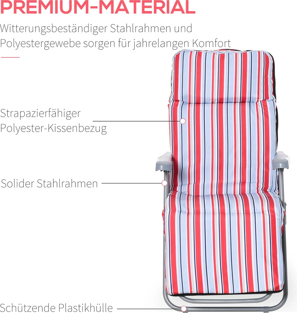 Outsunny lehátko sada 2 lehátek s polštářem skládací nastavitelné opěradlo ocel+polyester červená 60 x 75 x 65-102 cm| Aosom