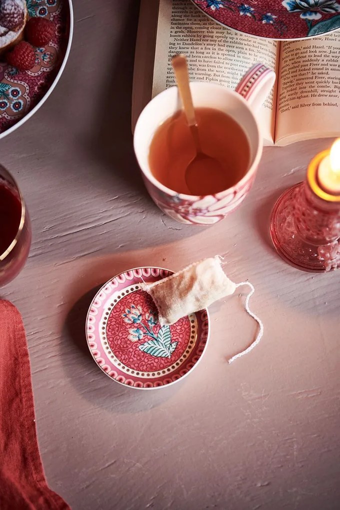 Pip Studio Flower Festival odkládací tácek na čajové sáčky, tmavě růžový (odkládací tácek na použité čajové sáčky)