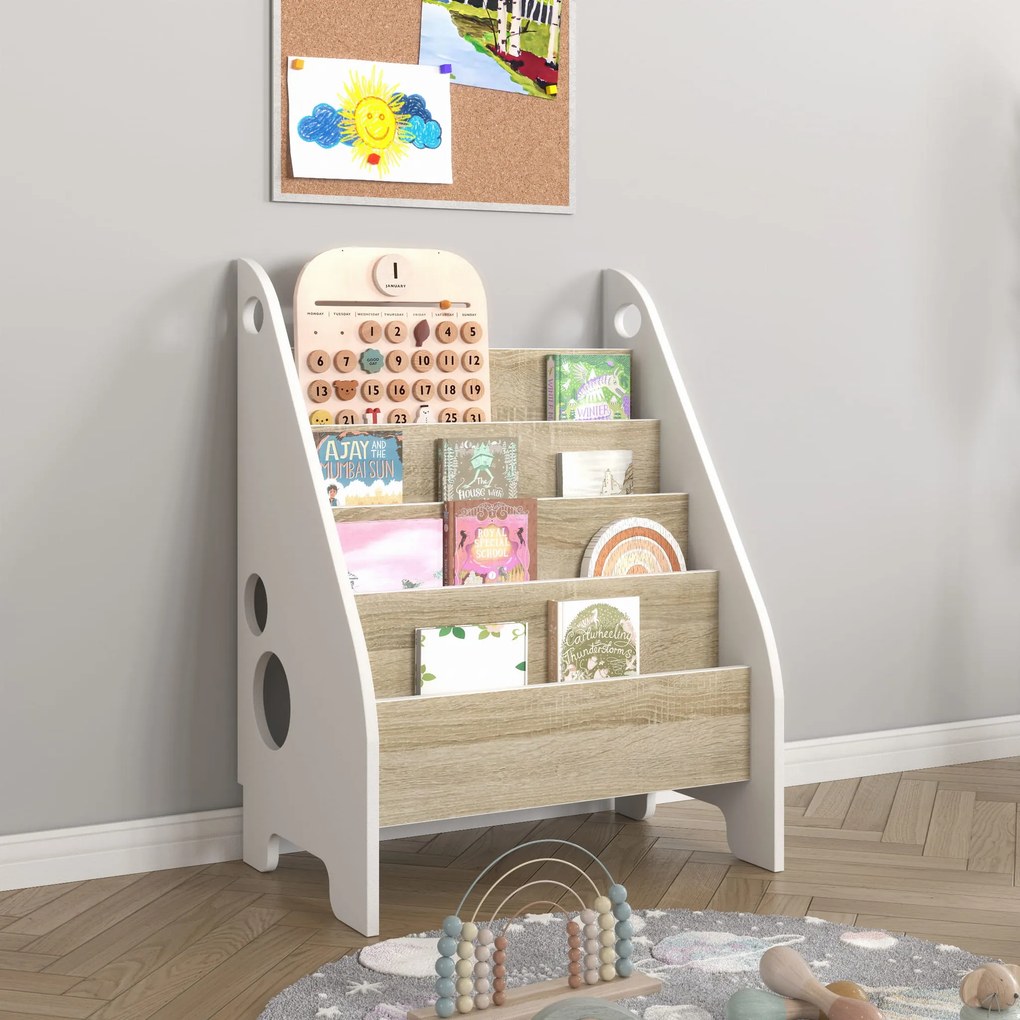 Wooden Toys Montessori knihovna na knihy Dětská knihovna BÍLÁ v kombinaci se SONOMA