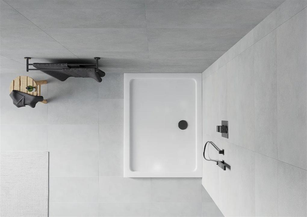 Mexen SLIM - Obdélníková sprchová vanička 140x100x5cm + černý sifon, bílá, 40101014B