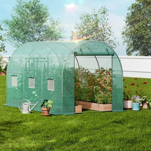 Walk-in tunelový skleník 2,92 × 1,96 × 1,9 m pozinkovaný rám PE kryt zelený