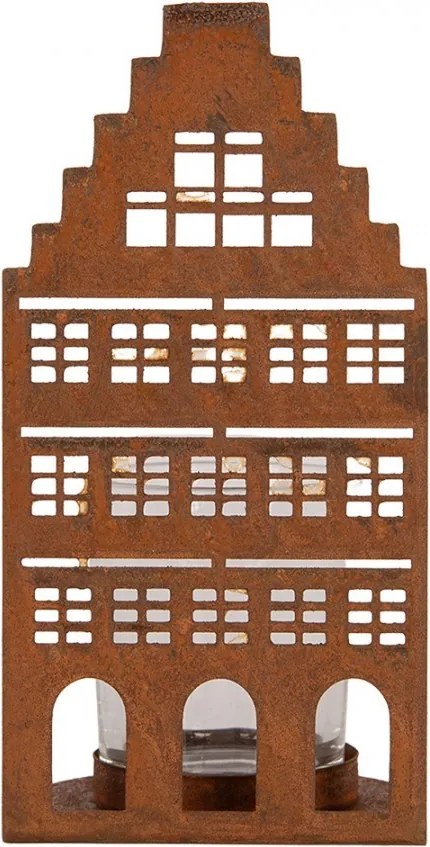 Rezavá dekorace svícen Domek S - 8*8*15 cm