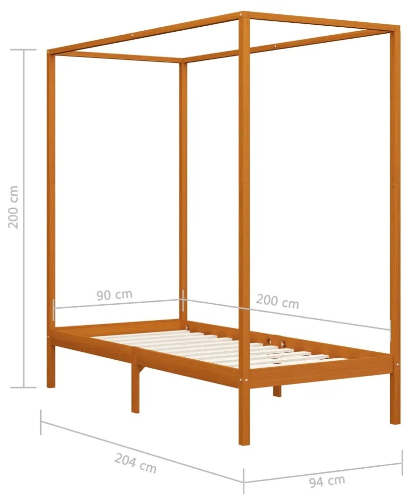 Rám postele s nebesy medově hnědý masivní borovice 90 x 200 cm,  283256