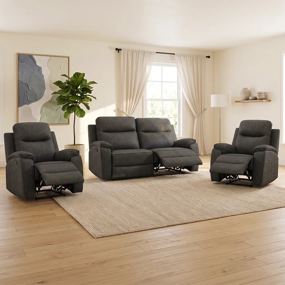 Sedací sestava MALAGA 2,5+1+1 s FUNKCÍ RELAX | tmavě šedá látka | EXTRA POHODLNÉ
