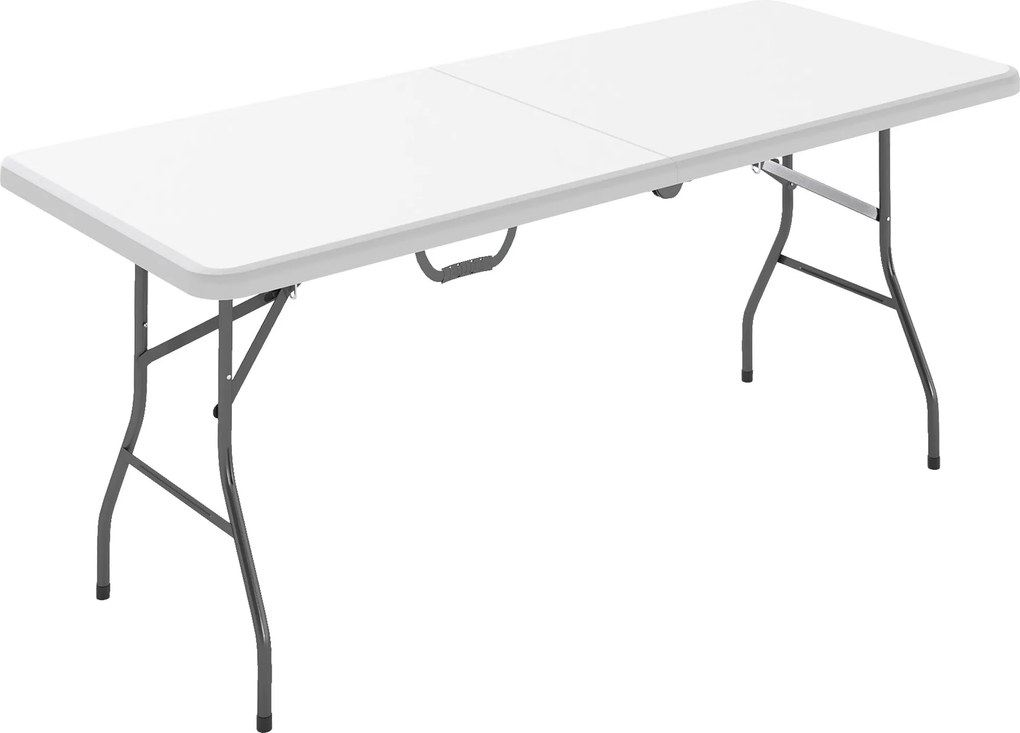 Skládací zahradní stůl Outsunny 180 x 74 cm, voděodolný bufetový stůl s rukojetí, skládací stůl pro kempování na zahradu, terasu a balkon, bílý | Aoso
