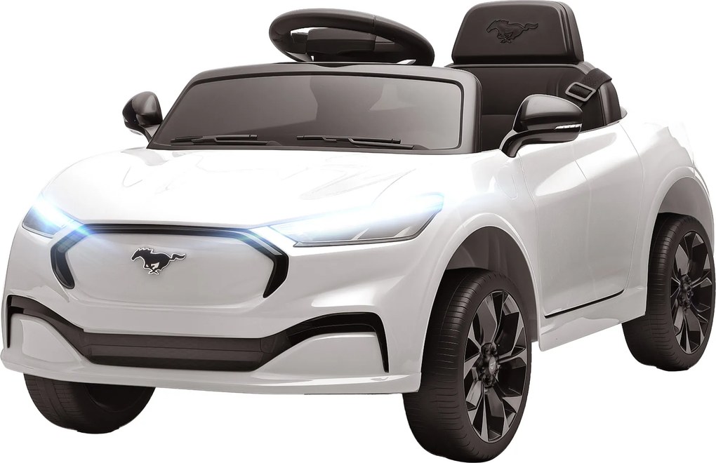 AIYAPLAY dětské elektrické auto Ford Mustang Mach-E, oficiálně licencované, 12 V, dálkové ovládání 2,4 G, 2 motory, 92x55x44 cm, bílé