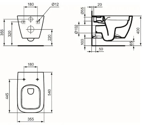 Ideal Standard i.Life B Závěsné WC, zadní odpad, Rimless, bílá T461401