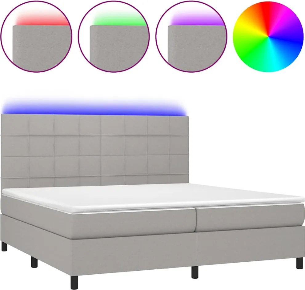 Box spring postel s matrací a LED světle šedá 200x200 cm textil 3134901