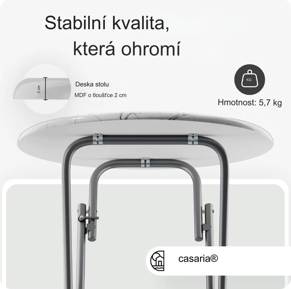 Deuba Skládací barový stůl Ø60 cm - bílý/ mramorový vzhled