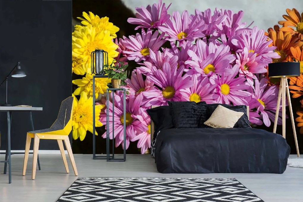 DIMEX | Samolepicí vliesová fototapeta na zeď Kvetoucí jarní květiny MA-5-1295 | 375 x 250 cm | černá, žlutá, růžová