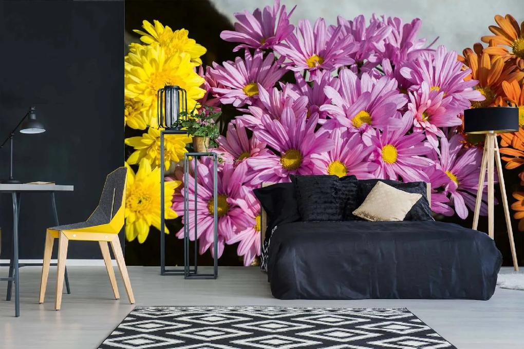 DIMEX | Vliesová fototapeta Kvetoucí jarní květiny MS-5-1295 | 375 x 250 cm| černá, žlutá, růžová