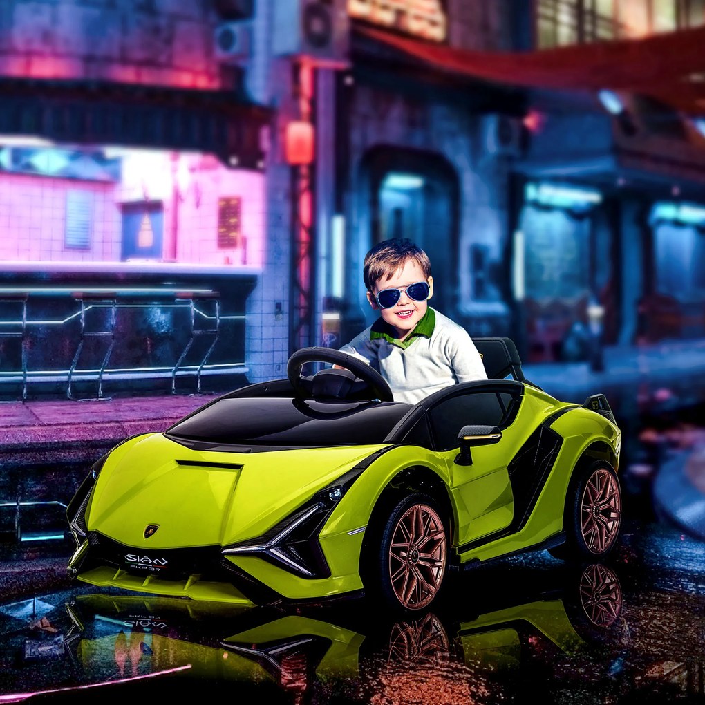 HOMCOM Dětské auto, 2 jízdní režimy, Lamborghini SIAN SUV auto na hraní, elektrické auto s dálkovým ovládáním, hudba (MP3/USB), 37-60 měsíců, zelené …