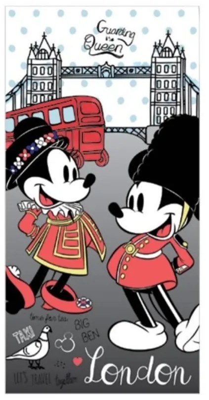 Plážová osuška Minnie &amp; Mickey Mouse v Londýně - licence Disney - 100% bavlna, froté - 70 x 140 cm