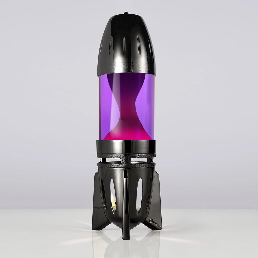 Mathmos Fireflow R1 Black, originální lávová lampa černá s růžovou tekutinou a fialovou lávou, pro čajovou svíčku, výška 24cm