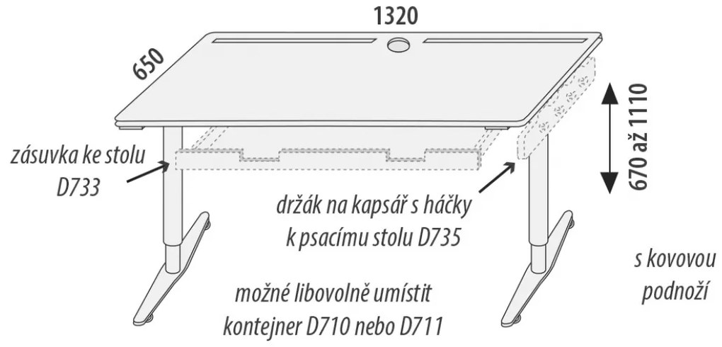 Domestav Domino psací stůl s kovovou podnoží 132 cm buk,přírodní