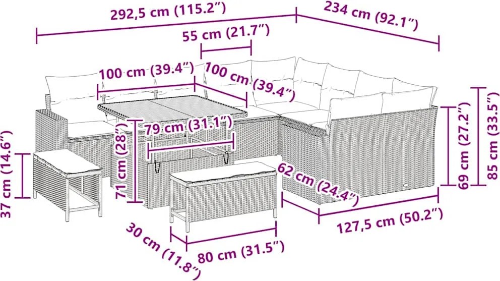 Sada zahradních pohovek 13 ks 12-Počet míst Černá polyratan 3363594