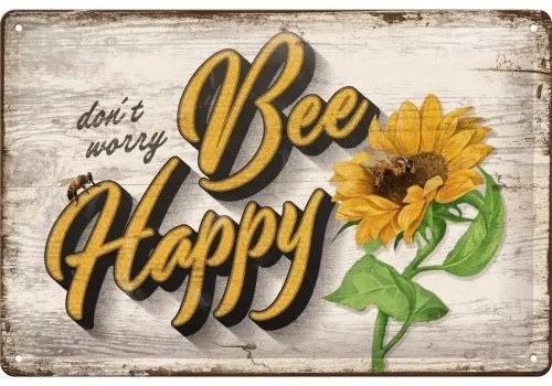 Postershop Plechová cedule: Bee Happy - 20x30 cm
