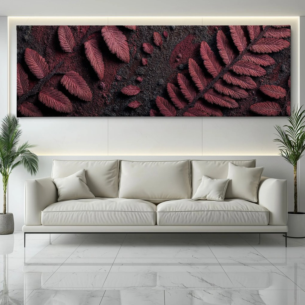 Obraz na plátně - Burgundské kapradí FeelHappy.cz Velikost obrazu (šířka x výška): 240 x 80 cm