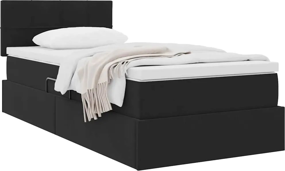 Postel s úložným prostorem s čelo Černá 90 x 190 cm samet 3370727
