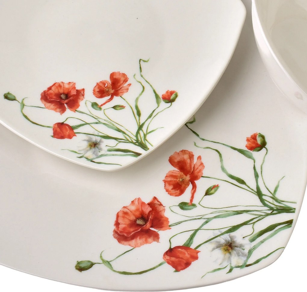 Porcelánová jídelní sada LEA Poppy II 18 ks bílá/červená