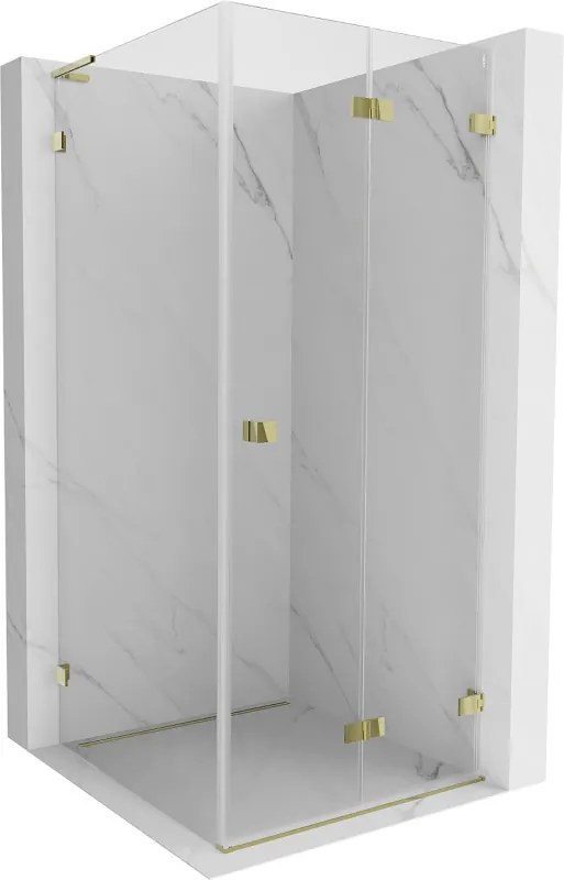 Mexen Lunar-F L, sklápěcí sprchový kout pravý 90 x 90 cm, 8mm čiré sklo, zlatý profil, 836L-090-090-50-00-P