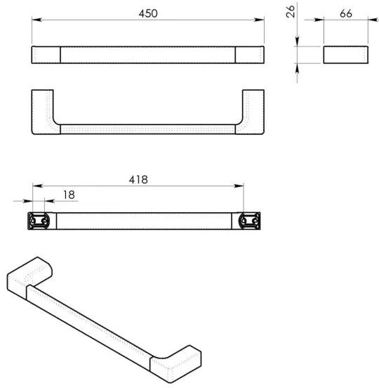 Gedy - Nástěnný věšák na ručníky PIRENEI 6,6x45 cm matná černá