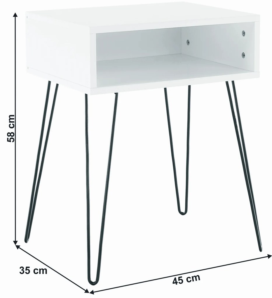Kondela Příruční/noční stolek, bílá/černá, HONEJ