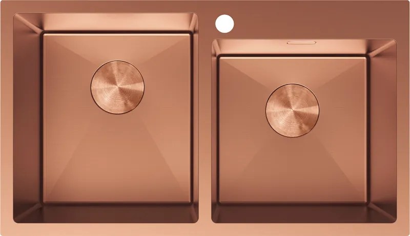 Mexen Xorin, 2-komorový nerezový dřez 780 x 450 mm, broušená měď, 6441782000-65