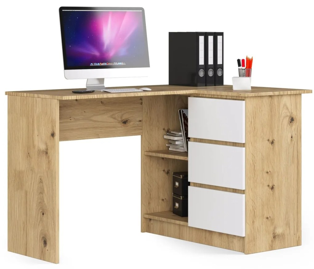 Rohový psací stůl B16 124 cm dub artisan/bílý pravý