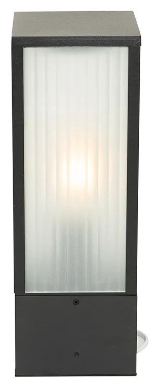 Stojací venkovní lampa černá s žebrovaným sklem 40 cm IP44 - Charlois