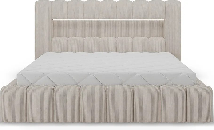 Béžová čalouněná dvoulůžková postel s úložným prostorem s roštem 160x200 cm Lamica – ELTAP