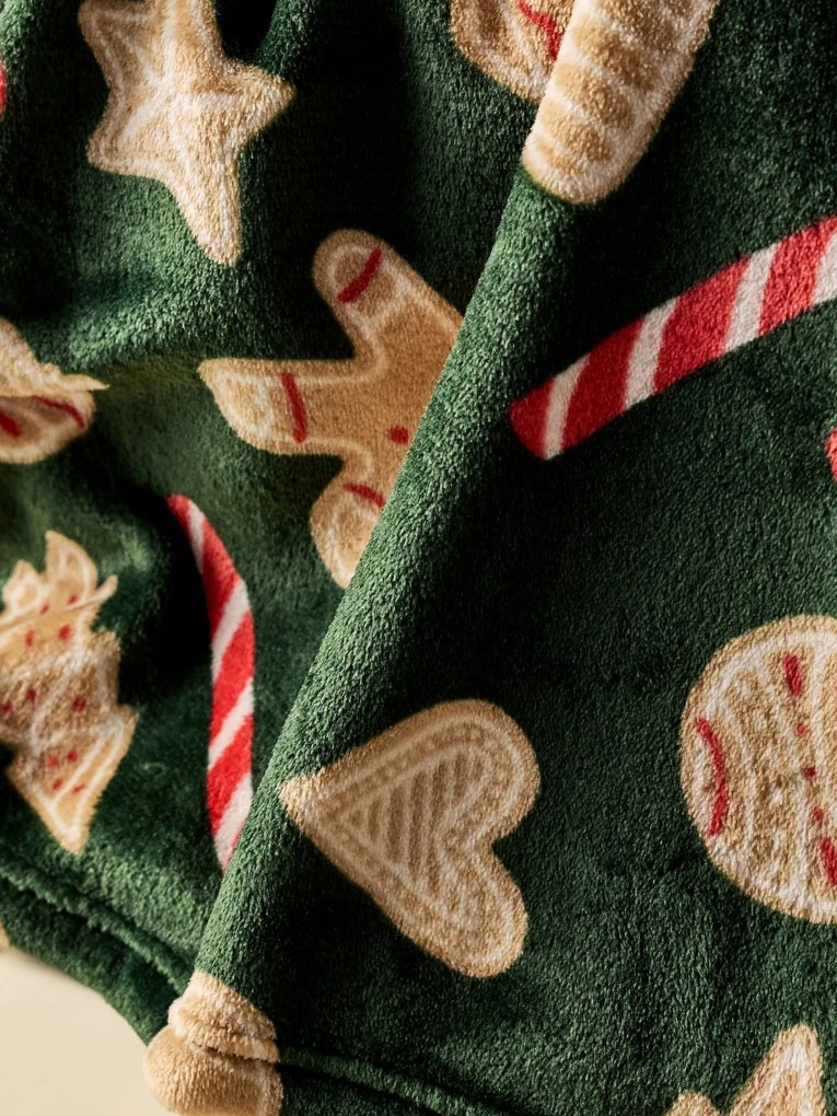 Sinsay - Vánoční deka se vzorem sladkostí a perníčků - zelená