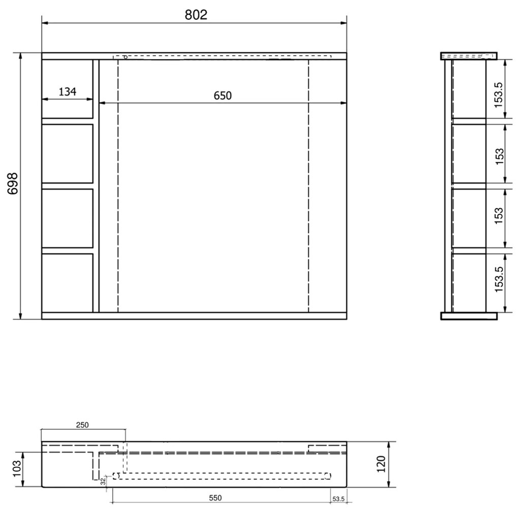 Aqualine Aqualine, KORIN STRIP zrcadlo s LED osvětlením a poličkami 80x70x12cm, KO350S