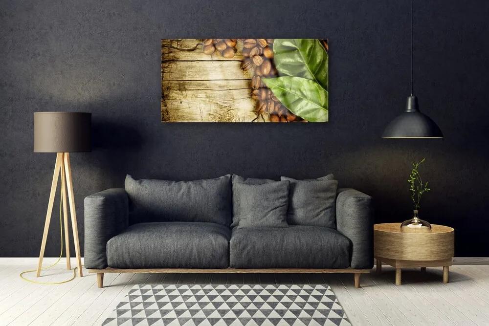 akrylový obraz Zrnka Káva Listy Kuchyně 100x50 cm