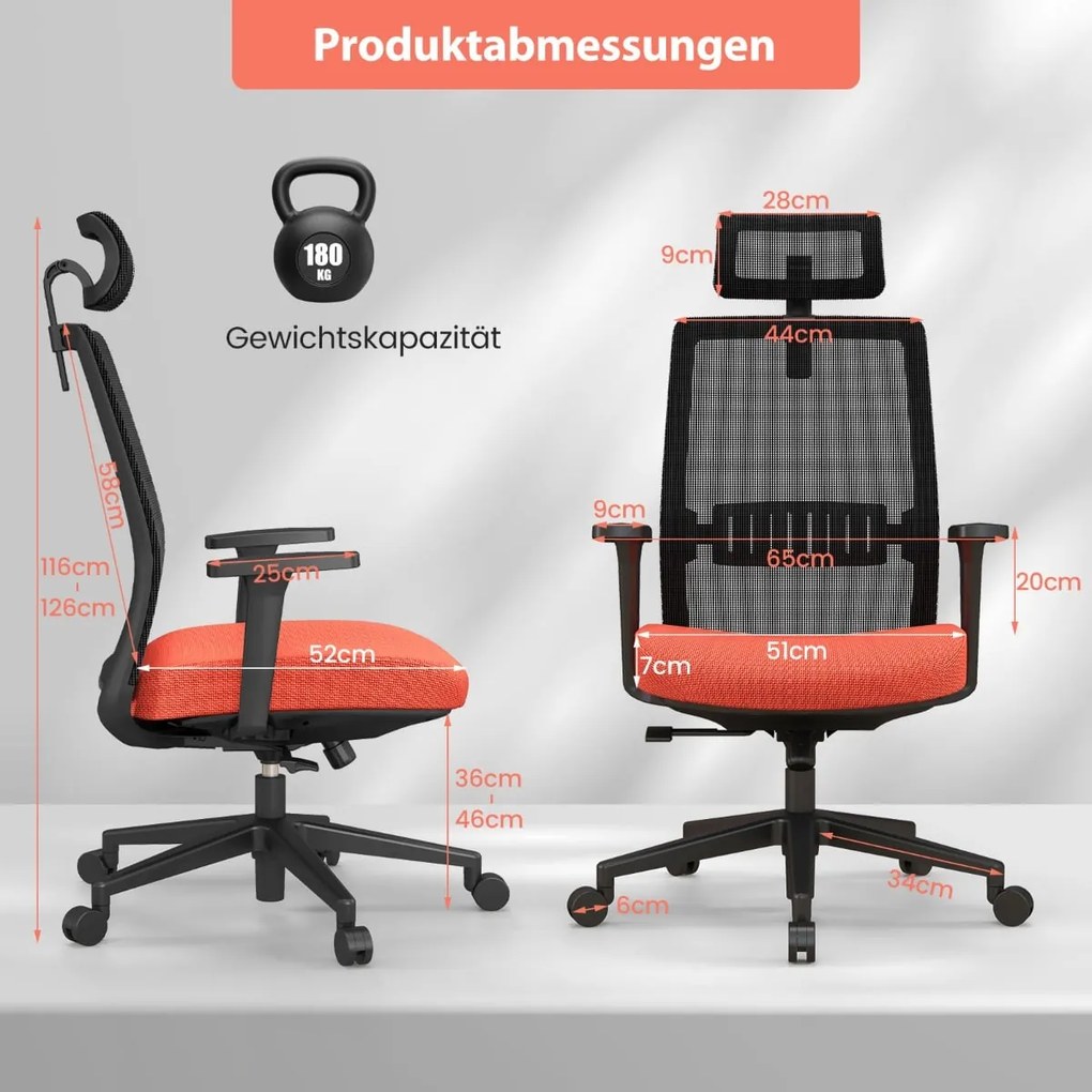 Costway Ergonomická kancelářská židle s opěradlem a bederní opěrkou a pohodlnou