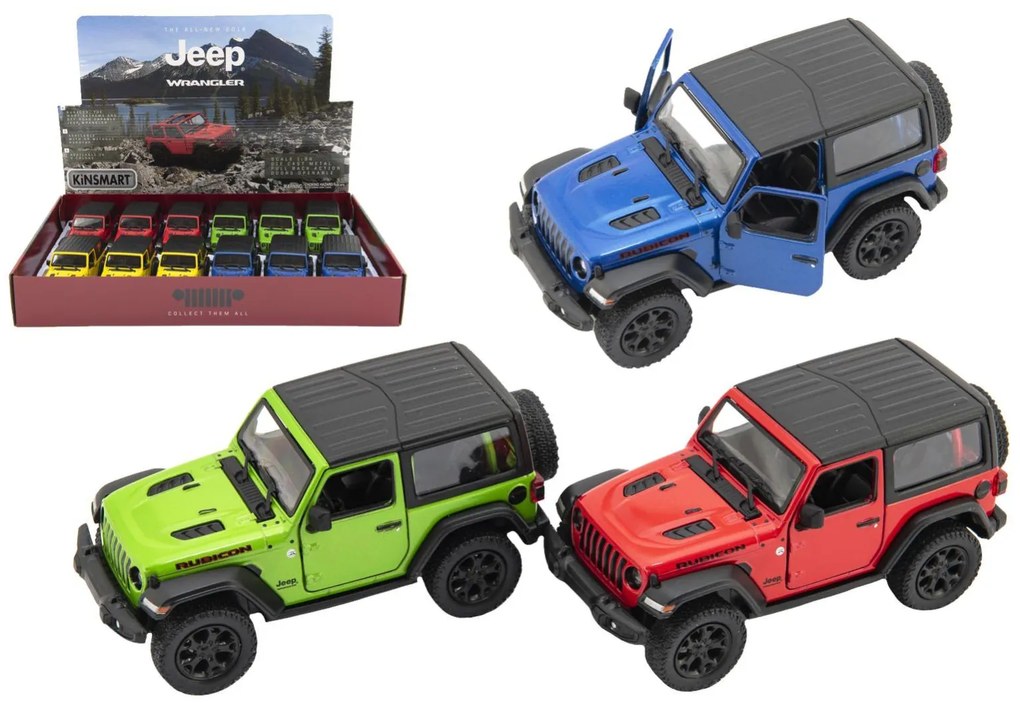 Auto Kinsmart Jeep Wrangler 2018 pevná střecha 12,5 cm kov/plast 4 barvy na zpětné natažení (1 ks)