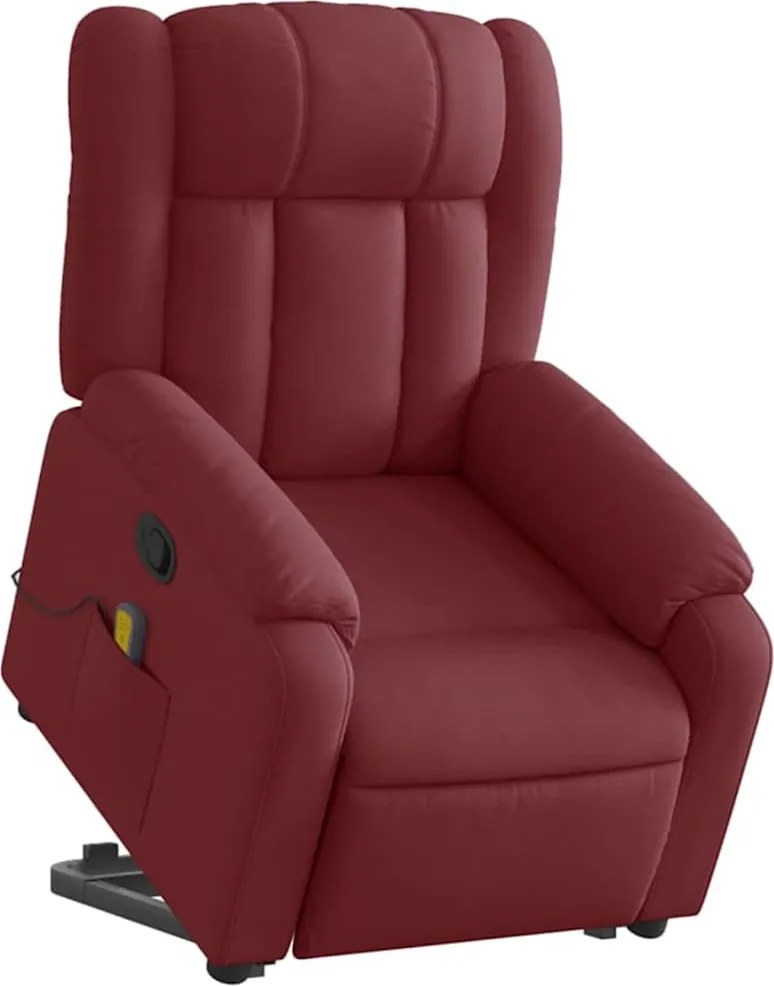 Zvedací masážní polohovací křeslo vínové textil 3205331